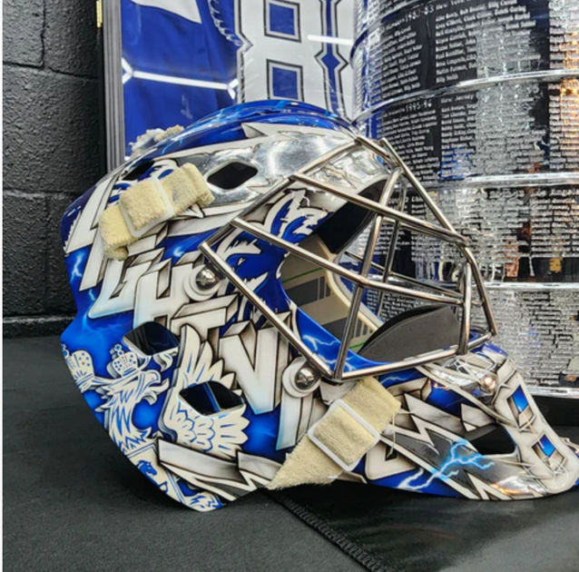 Featuring: ANDREI VASILEVSKIY GOALIE MASK GAME WORN 2022-23 TAMPA BAY ...